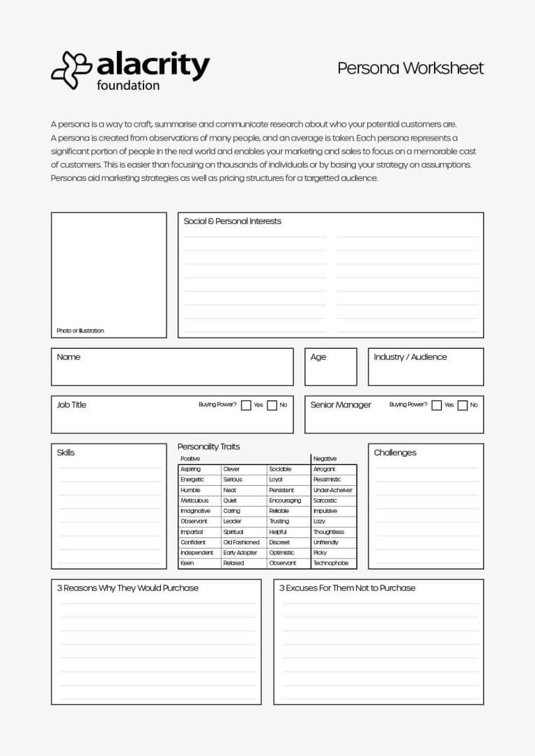 Persona Guide & Worksheet to Focus Your Marketing Mix | Alacrity